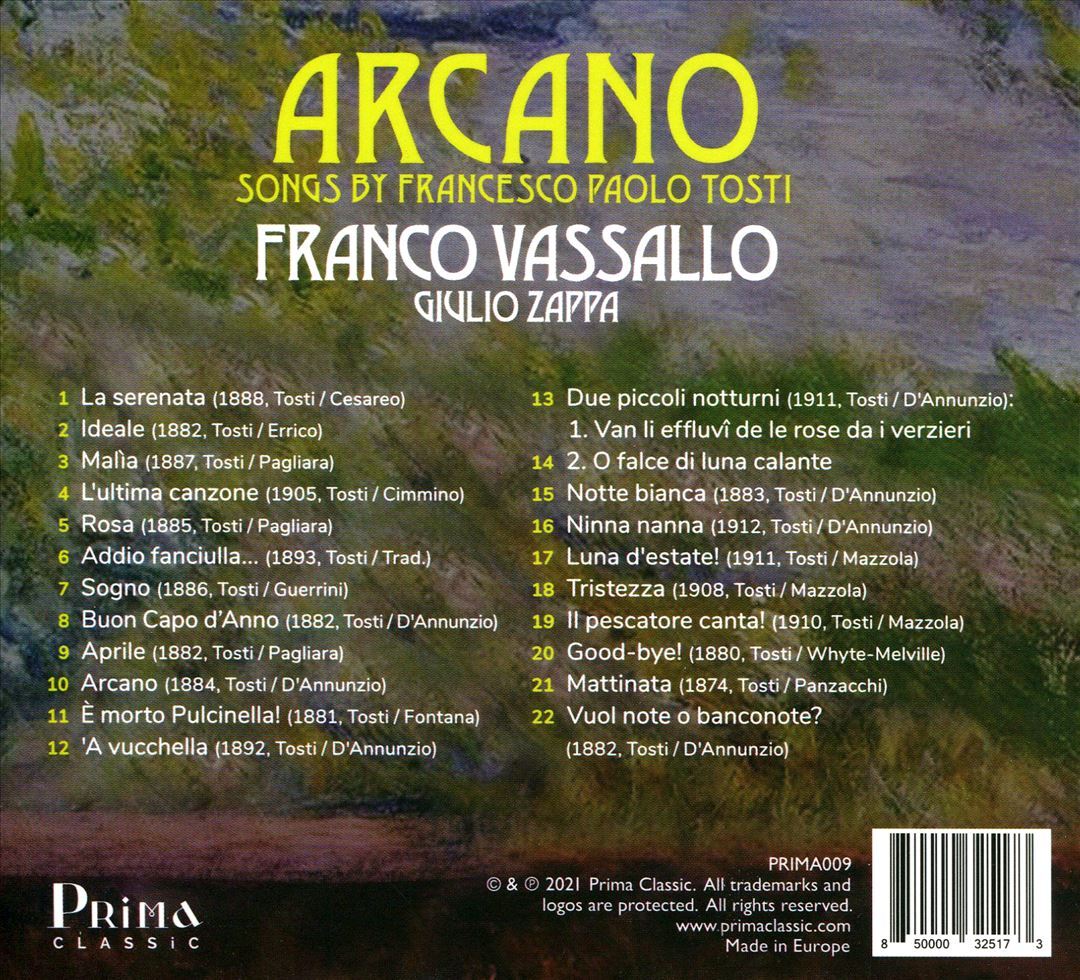 FRANCO VASSALLO / GIULIO ZAPPA ARCANO: SONGS BY FRANCESCO PAOLO TOSTI ...
