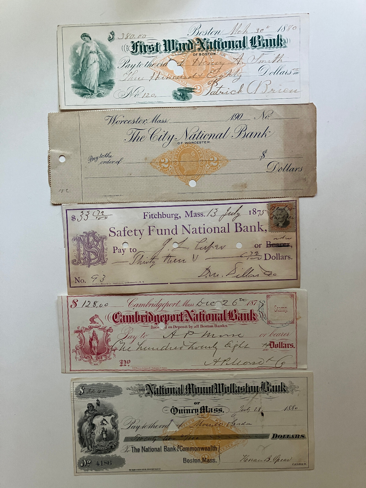 ( 5 ITEMS ) MASSACHUSETTS BANK CHECK DRAFT CHECKS RECEIPT | eBay