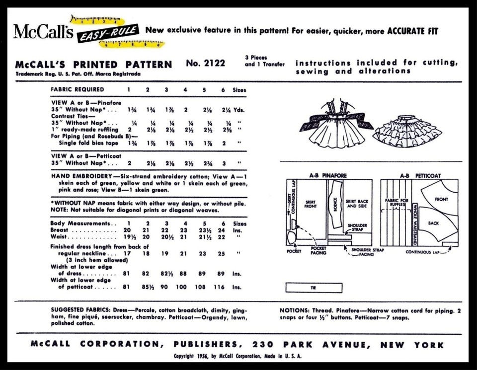 McCall's 2122 Pattern Girl Pinafore Petticoat Pick 1*2*3*5 | eBay
