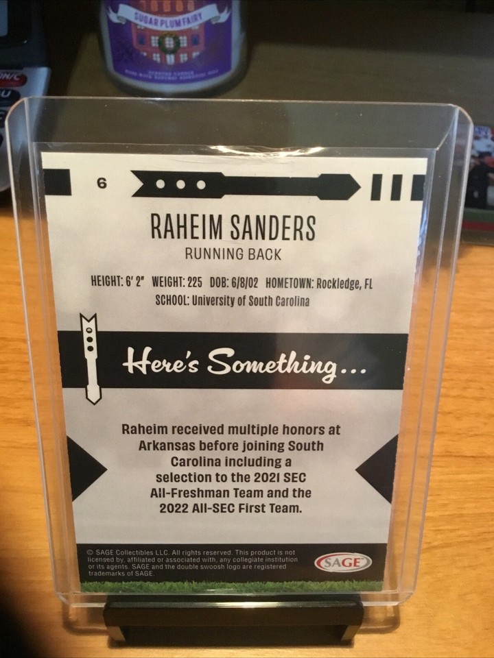 RAHEIM SANDERS RC! *SOUTH CAROLINA* UDFA/CHARGERS-2025 SAGE-PURPLE ...