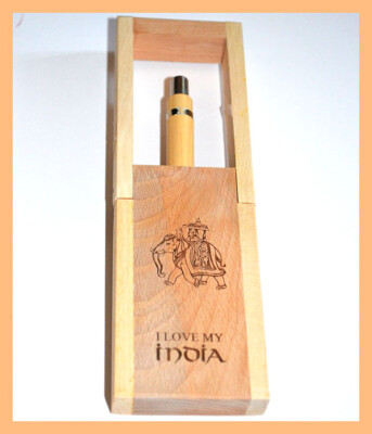 Teak Wood Engraved Pen Holder Desk Pen Pencil Stand with Pen from India ...