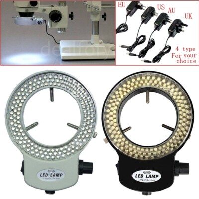 Adjustable 144 LED Bulb Microscope Ring Light Illuminator Lamp US/UK/EU ...