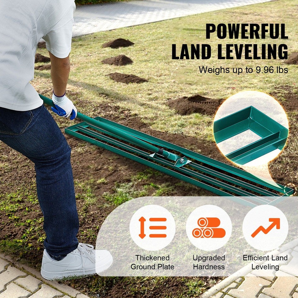 Q235 Steel Lawn Leveler: 48x10in Plate, 78in Handle, 9.96lb, Full ...