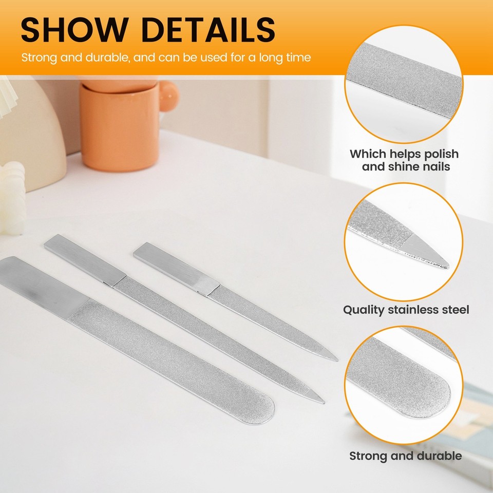 2X(3-Piece Nail File Set Stainless Steel -Sided Nail File Buffer File ...