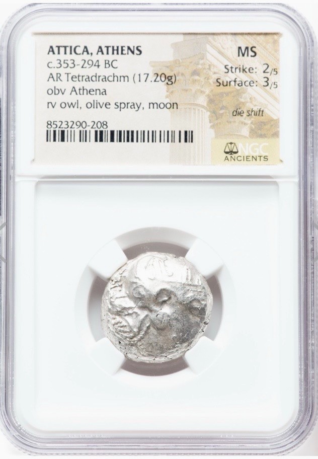 NGC MS. Attica Athens 353-294 BC, Owl AR Tetradrachm Silver Athena ...