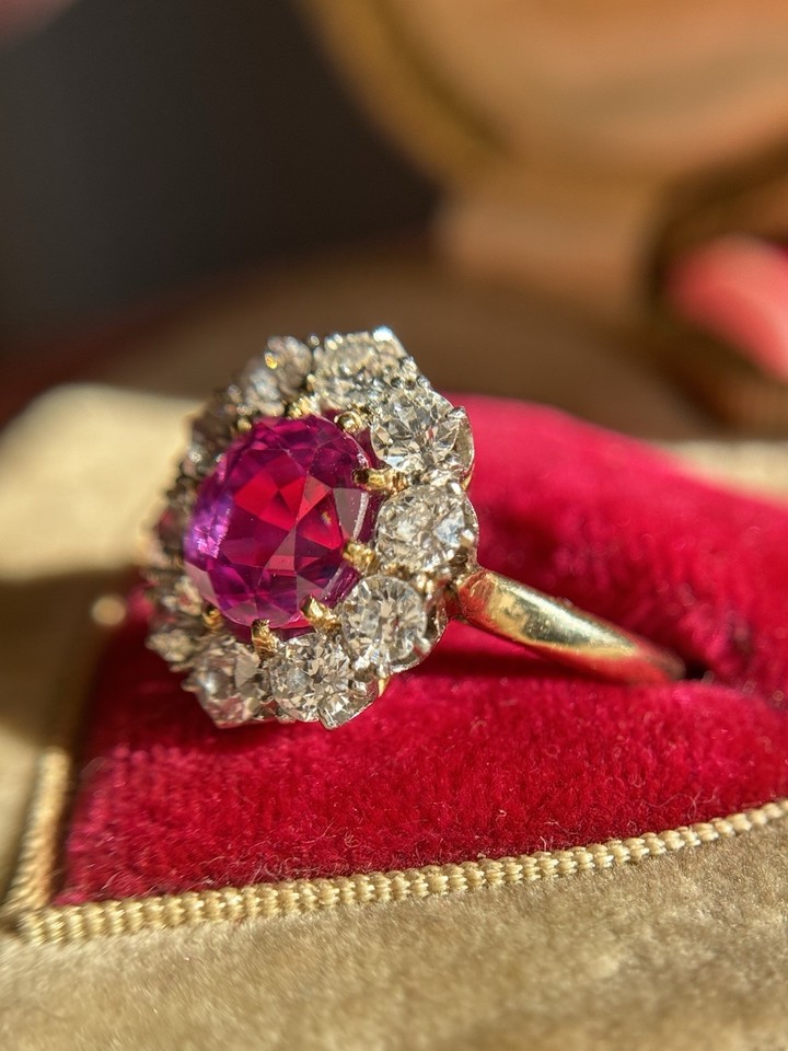 Victorian Unheated Ceylon Ruby Old European Diamond Ring Antique with ...