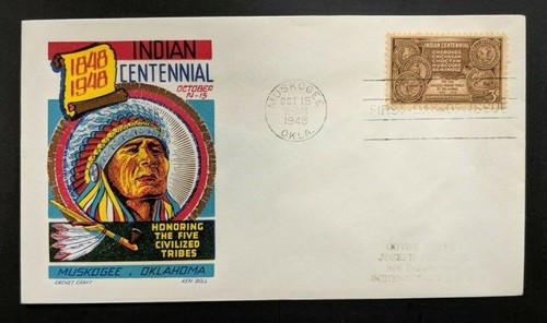 1948 Muskogee Oklahoma Indian Centennial Five Tribes FDC Patriotic ...