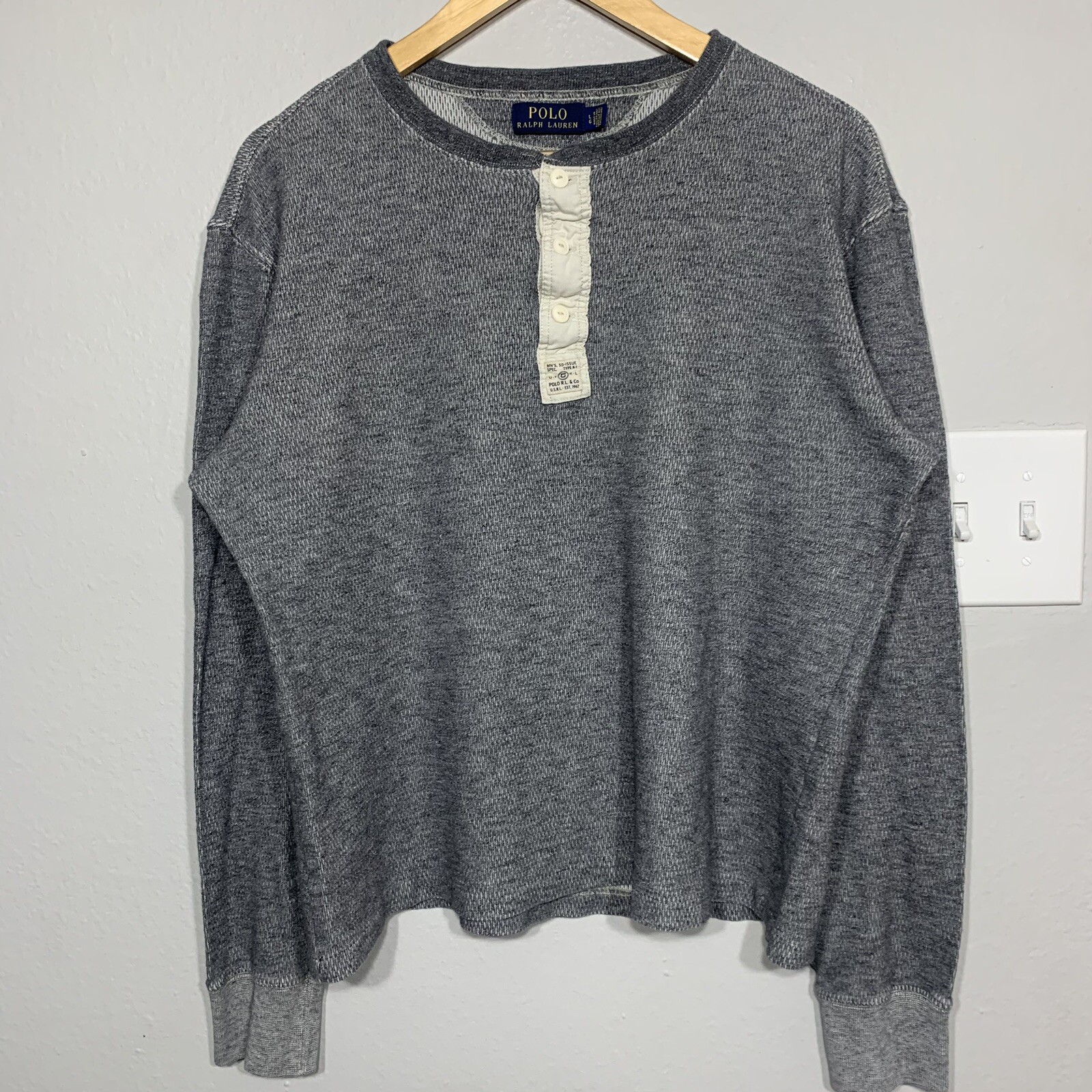 Polo Ralph Lauren Military Standard Issue Gray Henley… - Gem
