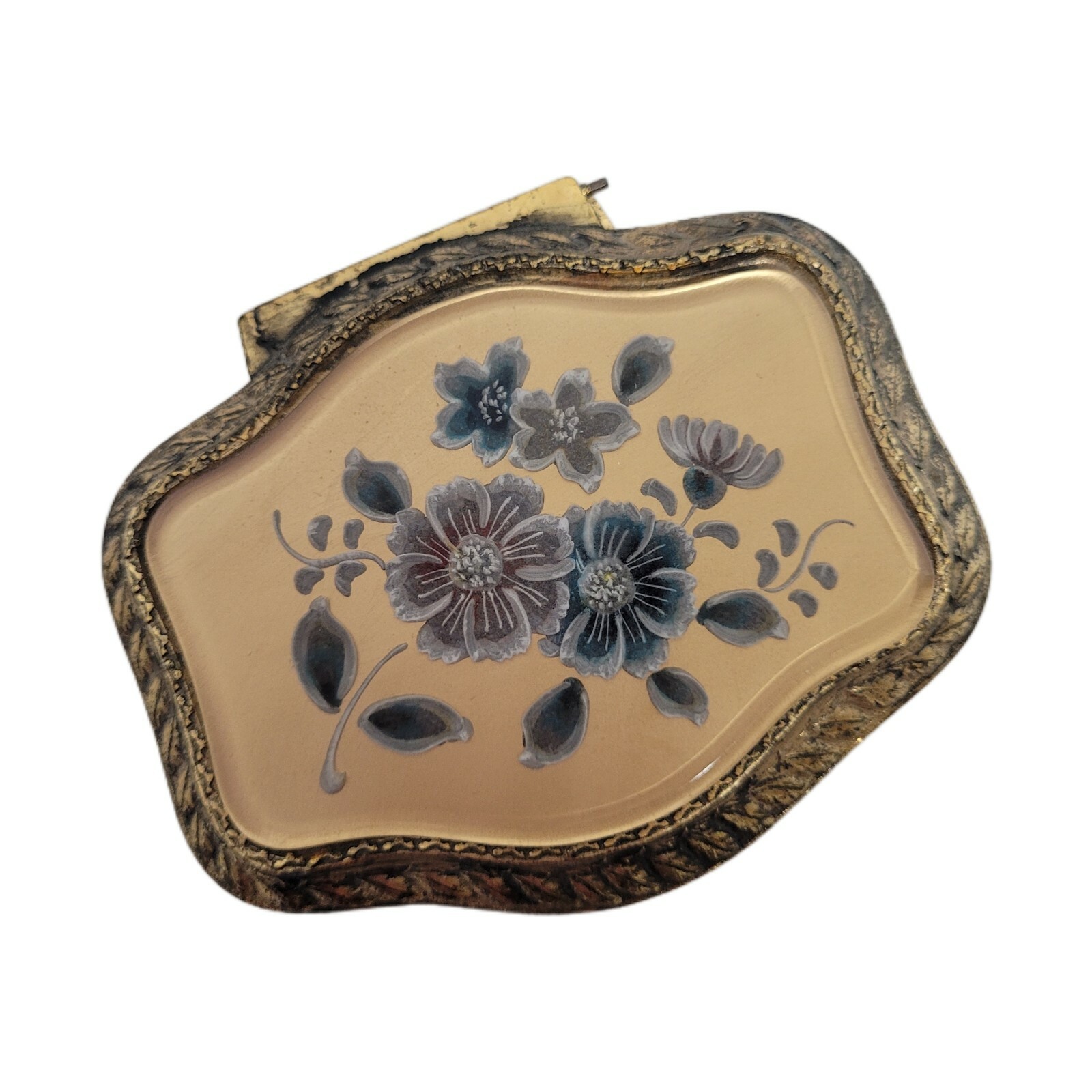 Vintage Ornate Gold Mele Music Jewelry Box Glass Metal Flowers | eBay