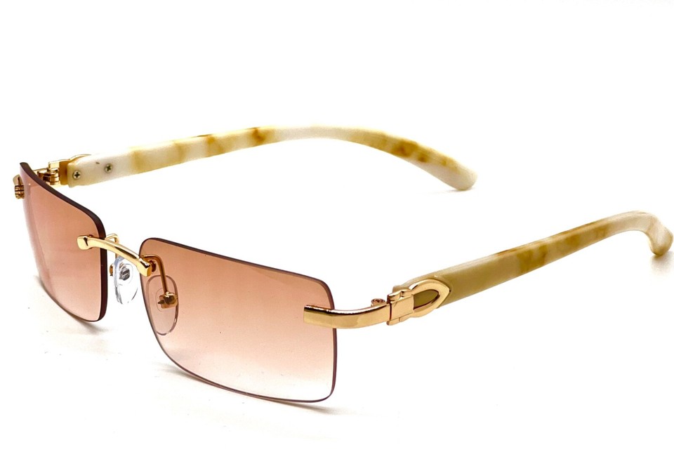 Black Tint Mens Rectangle Luxury Hip Hop Fashion Gold Frame Rimless ...