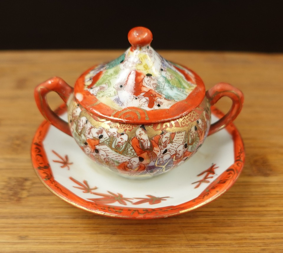 Antique/Vtg Japanese Sauce/Sugar Bowl Handpainted w/ Spoon and Lid | eBay