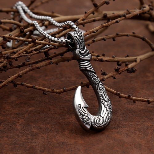 Stainless Steel Viking Fish Hook Pendant Necklace Amulet Nordic Celtics ...