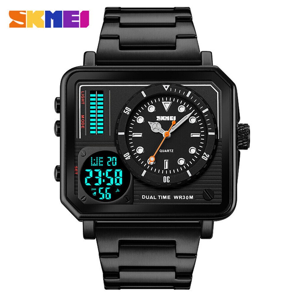 SKMEI Men Quartz Watch LED Square Digital Watches Casual Male Steel ...