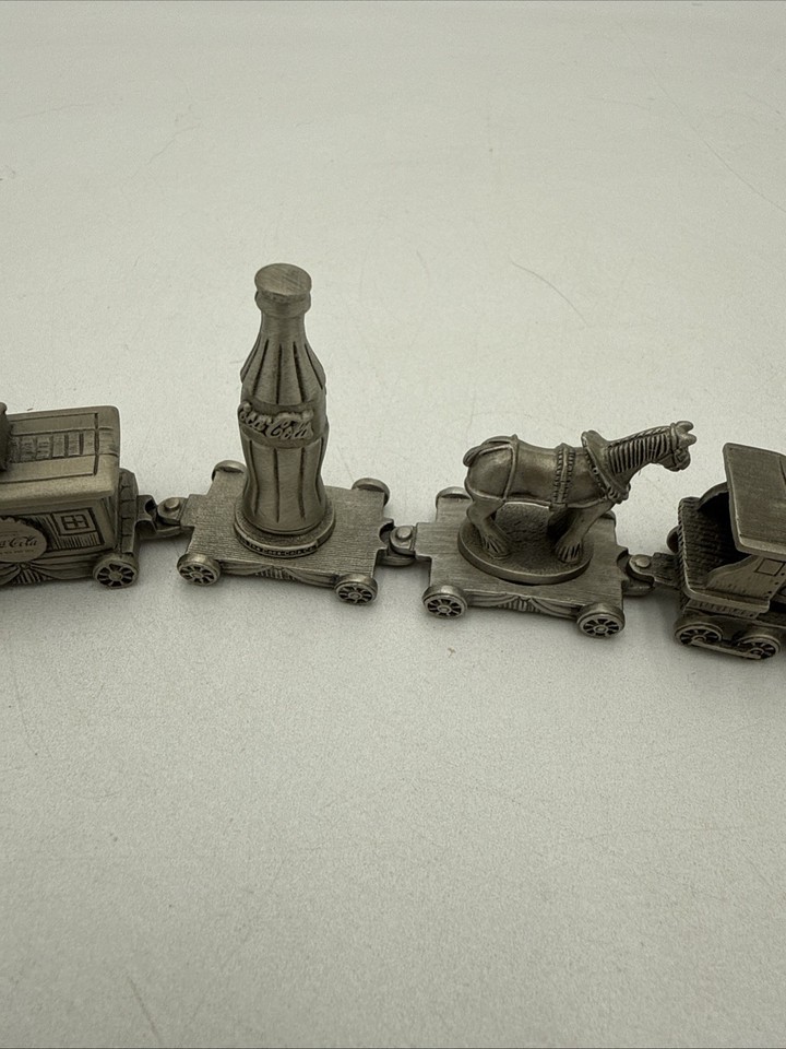 Vintage Coca Cola Miniature Pewter Train 4 Piece Set Engine Caboose ...