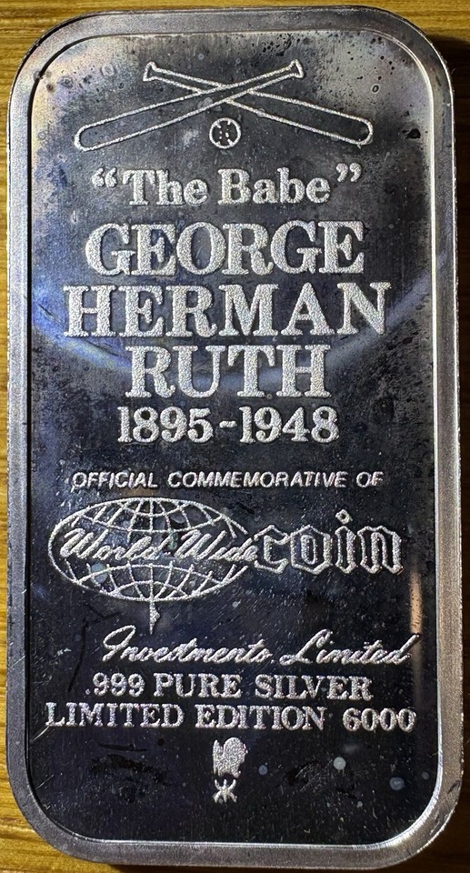 1 Oz Proof Silver Bar Babe Ruth Low Serial Number (32) | eBay