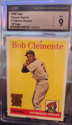 1998 Topps ROBERTO CLEMENTE card #4 1958 Reprint #52 CSG Mint 9 Pirates ...