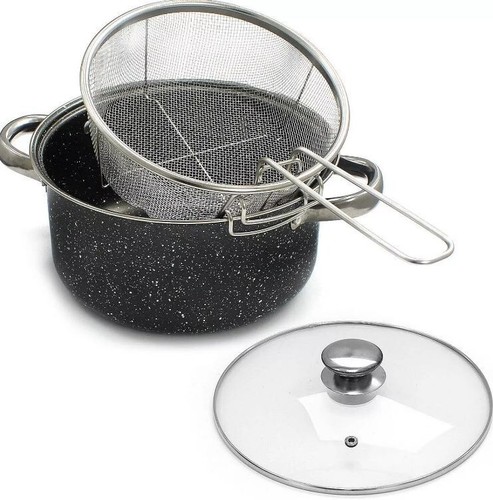 Large 24cm Chip Pan Deep Fat Fryer Cooking Pot Frying Baskets With ...