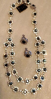 NEW Vintage HOBE sapphire blue & crystal rhinestone necklace & earrings ...