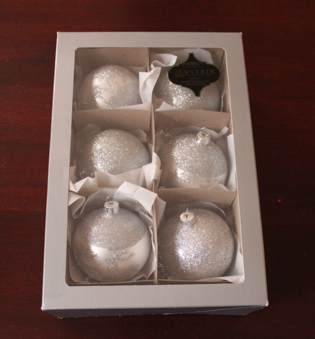 vitbis glass christmas ornaments new nip set of 6 silver reindeer ...