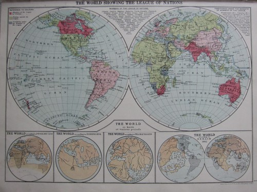 1930 MAP ~ WORLD SHOWING LEAGUE OF NATIONS ~ EDRISH FRAMURO BEHAIM ...