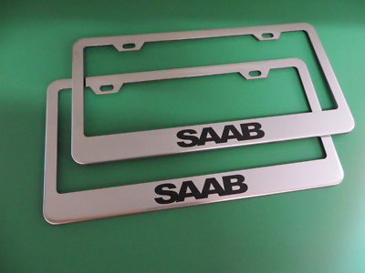 (2)NEW " SAAB " Stainless Steel license plate frame +screw caps | eBay