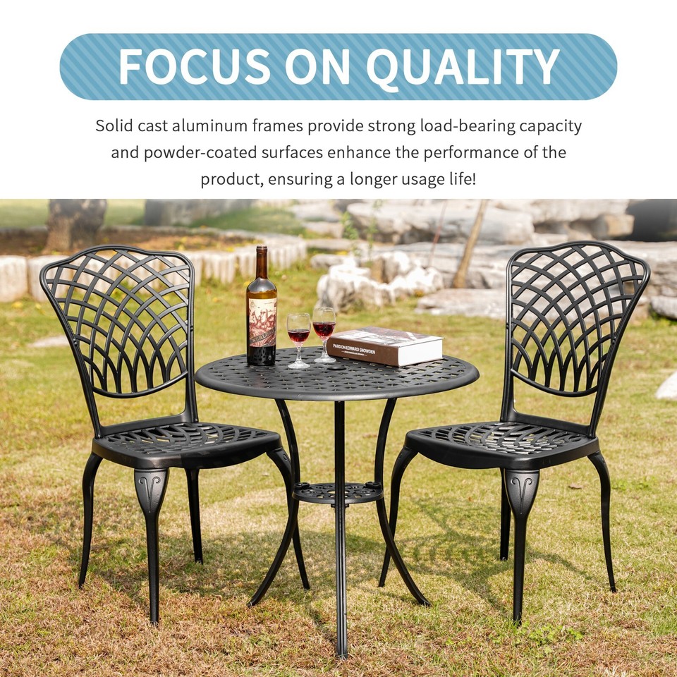 3 Piece Black Outdoor Bistro Set 2 All Weather Table and Chairs | eBay