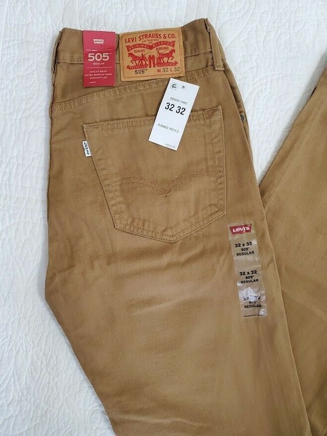 NEW Men's Levis 505 Regular Jeans Straight 005051465 Light Brown 30 32 ...