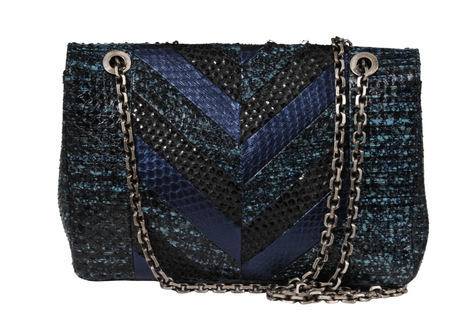Judith Leiber Zahara Patchwork Python Snake Shoulder Bag Lapis Chain ...