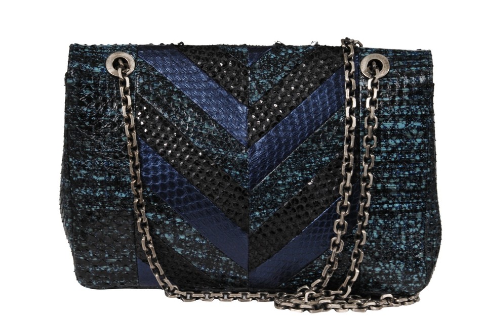 Judith Leiber Zahara Patchwork Python Snake Shoulder Bag Lapis Chain ...