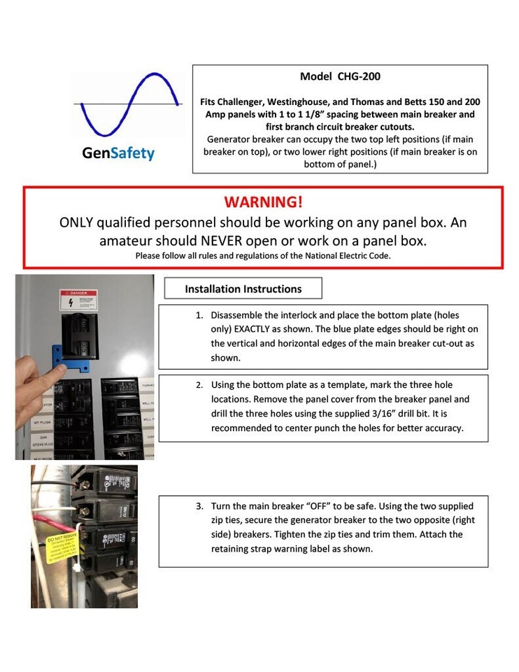 Generator Interlock Kit for Challenger, Westinghouse, Thomas & Betts | eBay