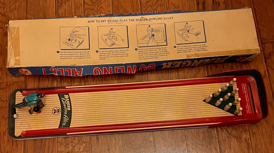 VTG Tin Litho Ranger Bowling Alley Game w/ Original Box (VIDEO) | eBay