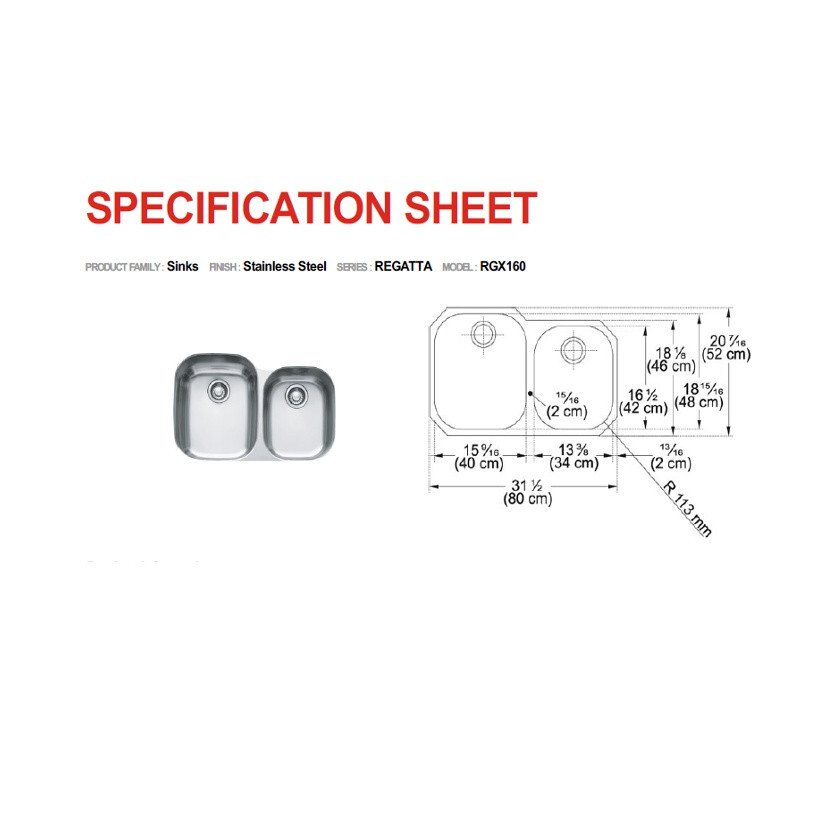 Franke Regatta RGX160 Undermount Double Sink Basin Sink Stainless Steel ...