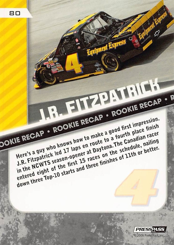 JR FITZPATRICK #80 • 2010 Press Pass Racing •ROOKIE RECAP• | eBay
