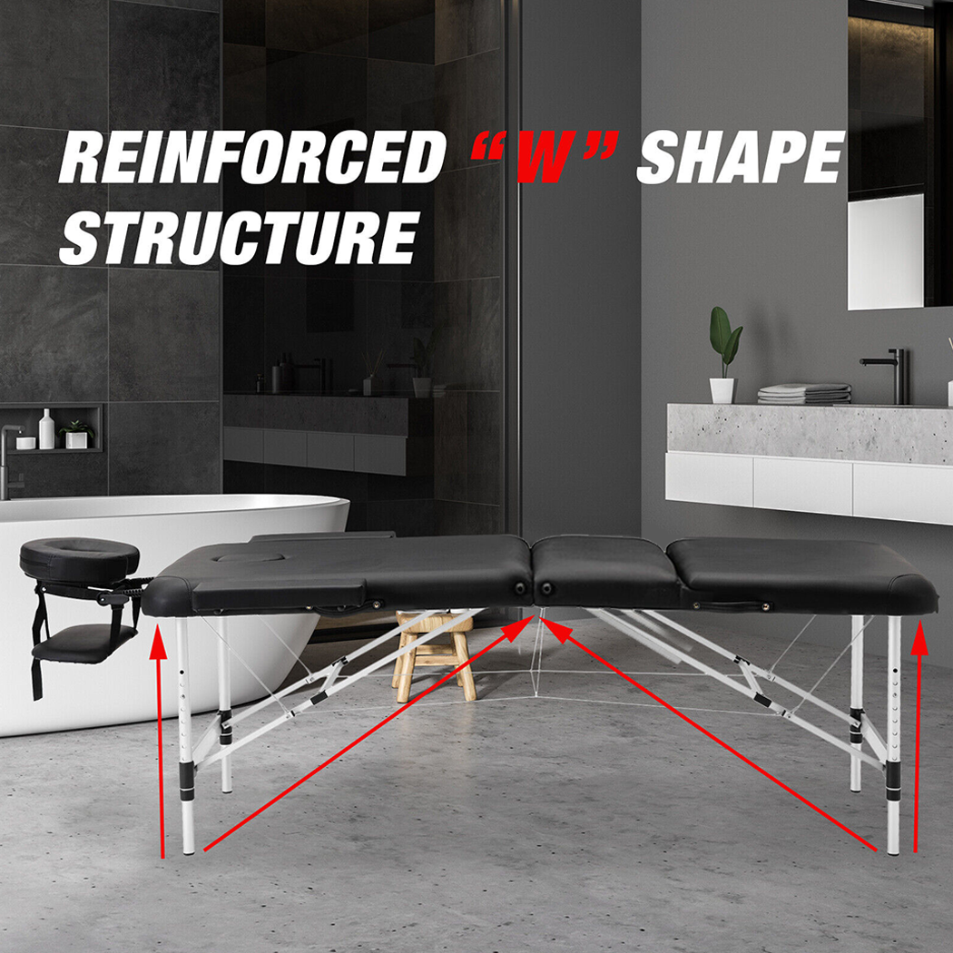 Massage Table Portable Aluminium/Wooden 2/3 Fold Bed Therapy Waxing 55 ...