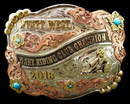 OAHE Riding Club Champion Wyatt West Barrell Racer Trophy Belt Buckle ...