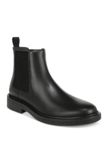 VINCE. Mens Black Heel Pull-Tab Erik Toe Block Heel Leather Chelsea ...