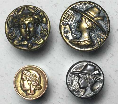 4 Small Antique Victorian Metal Cameo Buttons Classical Women Art ...