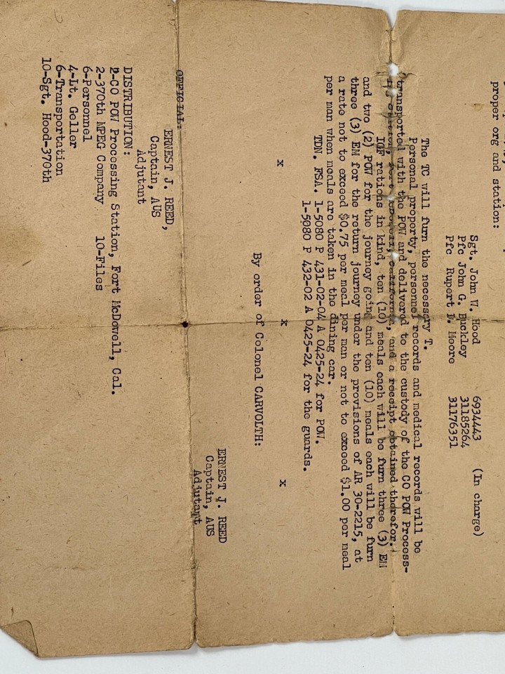 RARE WW2 EXTRACT LETTER TO TRANSFER RUSSIAN POW'S TO UNITED STATES ...