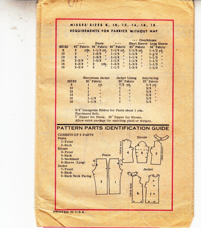 Anne Adams 4501 Pants Jacket Over Blouse 1960s Sewing Pattern Size 12 ...