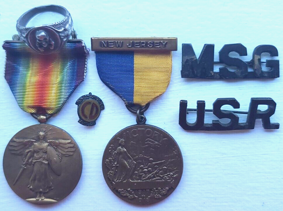 Group of WW1 US Military, Victory Medal, State of NJ Medal, Sterling ...