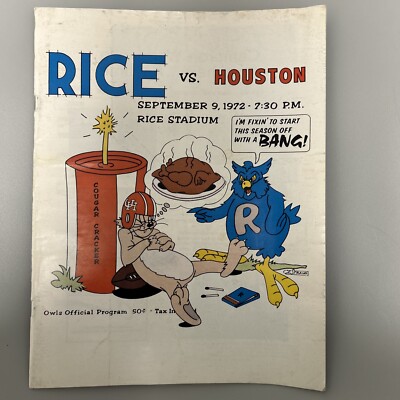 1972 HOUSTON VS. RICE COLLEGE Program | eBay