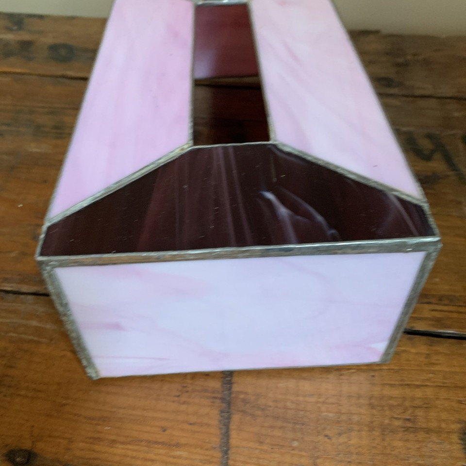 Large Leaded Vintage Stained Glass Tissue Box Holder Pink Rectangular ...