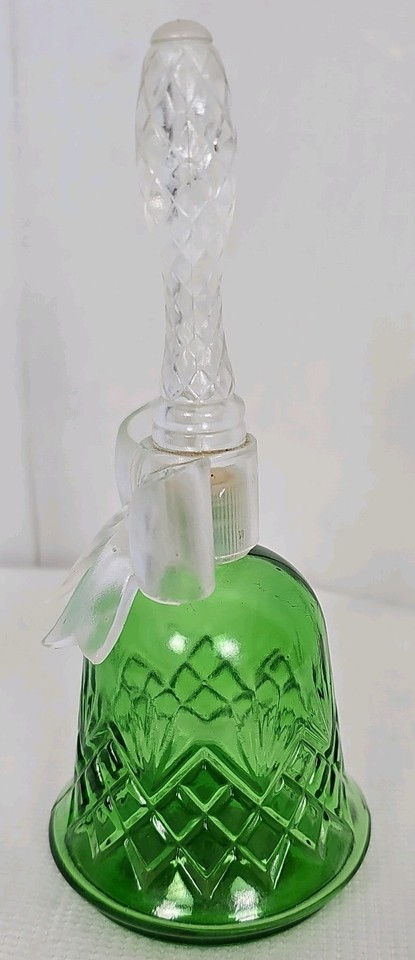 Avon Perfume Bottle Green Bell Glass Clear Plastic Bow Twist Lid ...