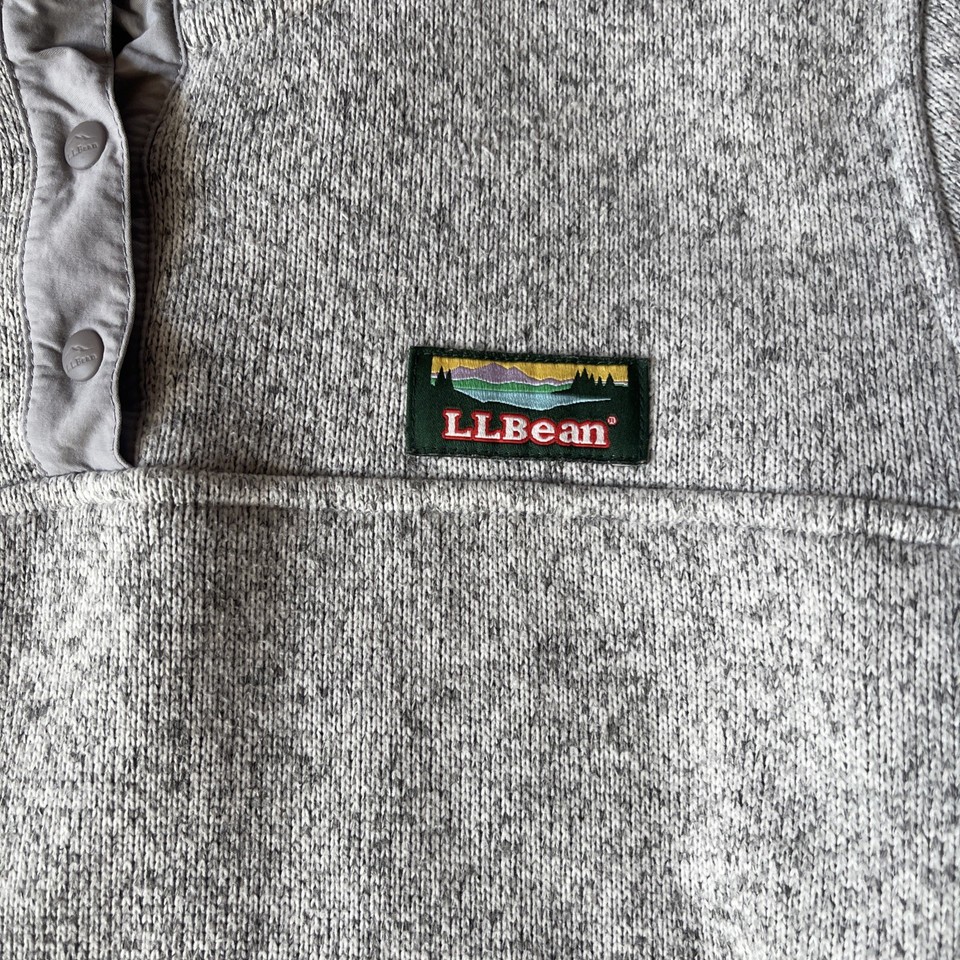 LL Bean Sweater Women L Grey Fleece Pullover Mock Neck Polyester Hand ...