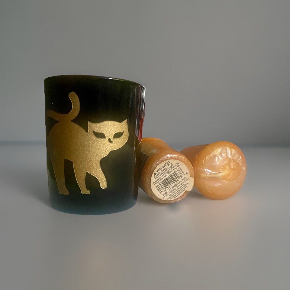 Yankee Candle Halloween Black Cat Votive Holder + 2 Spooky Spider Cider ...