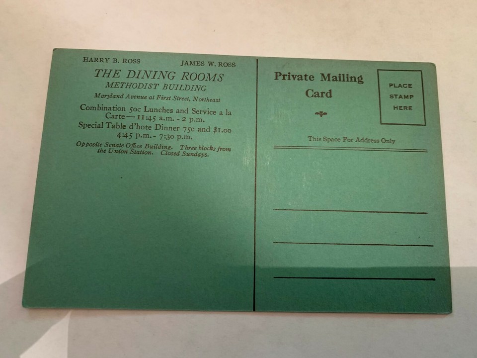 Vintage Green Room of the Methodist Dining Rooms Washington DC Postcard ...