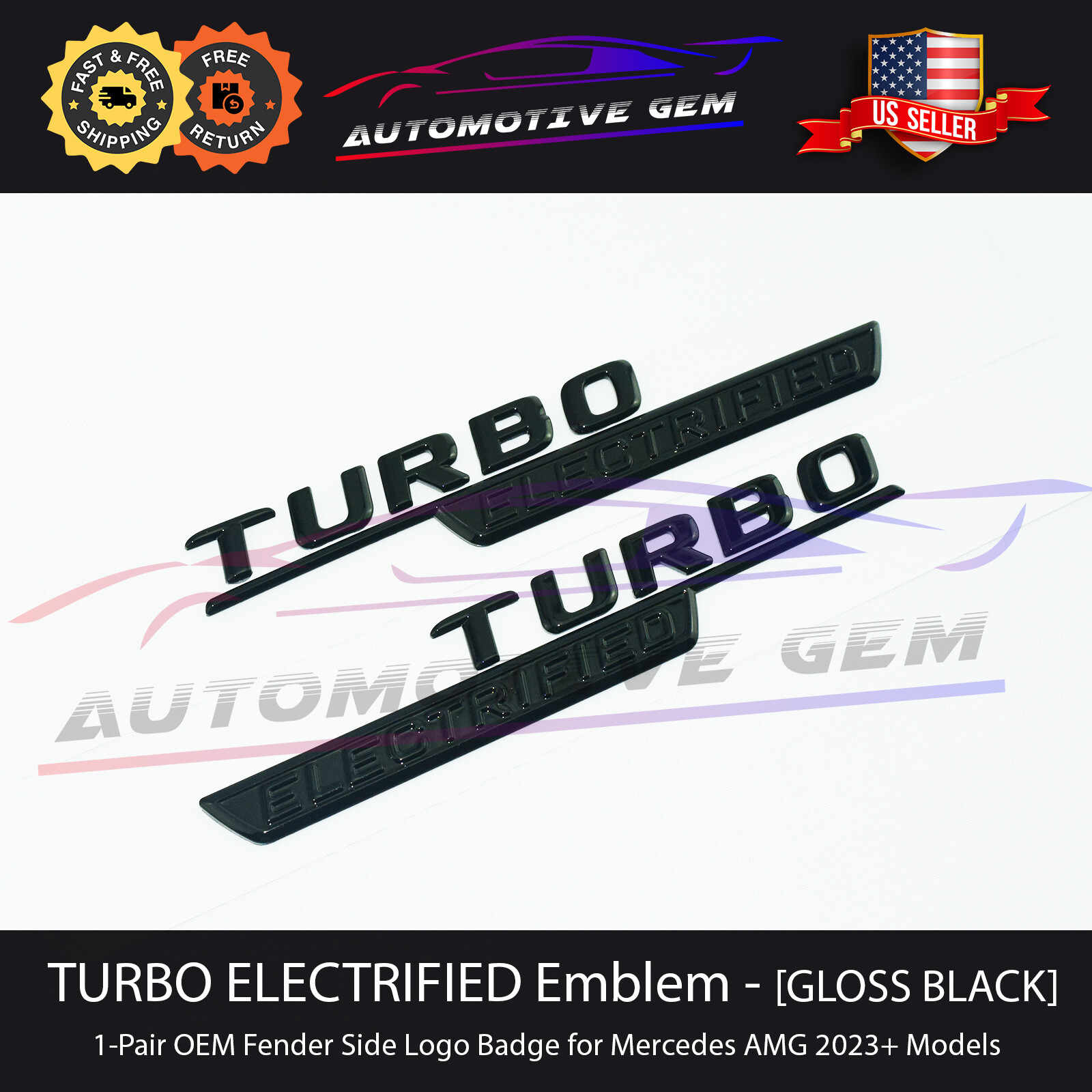 OEM TURBO ELECTRIFIED AMG Fender Emblem Gloss Black Badge Mercedes C43 ...