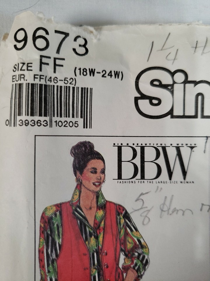 Simplicity Big Beautiful Woman Sewing Pattern 18W - 24W Separates #9673 ...