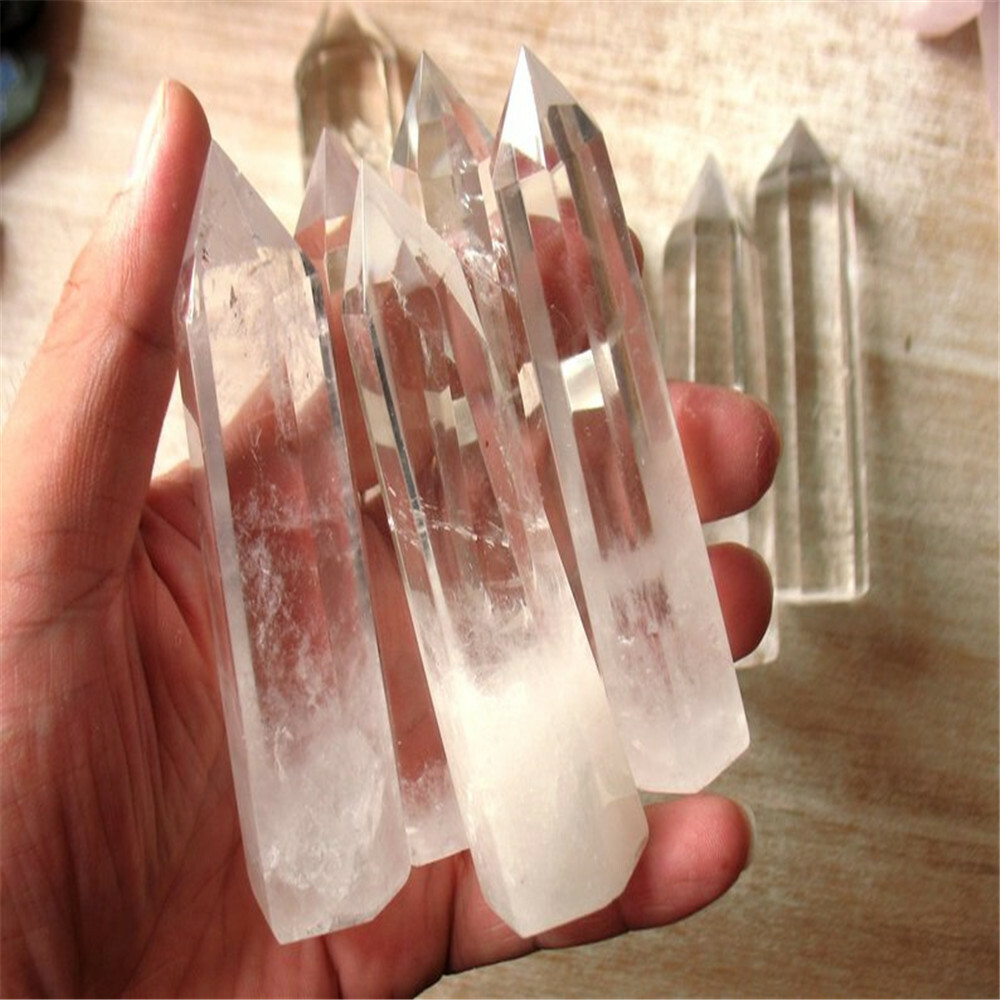 100% Natural Rock Clear Quartz Crystal Point Stone Wand Healing Mineral ...