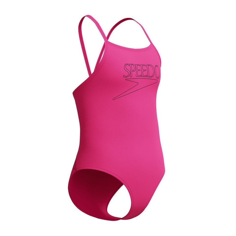 Speedo Girls Classic Logo One Piece Swimwear - Margarita Pink, Girls ...